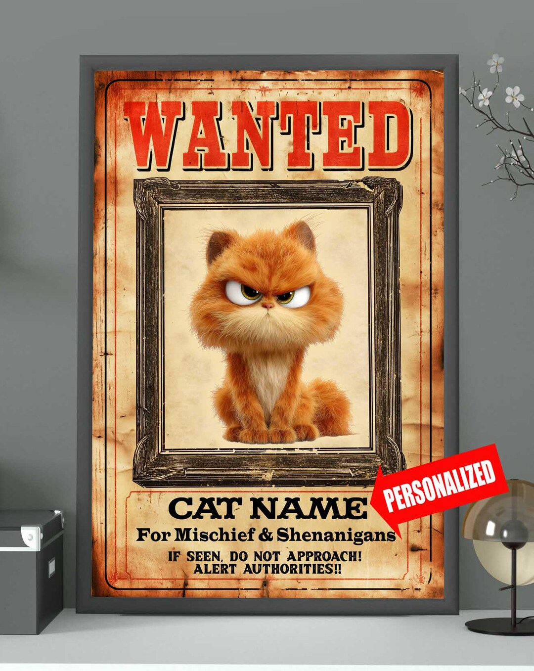 Personalized Cat WANTED Poster Print, Funny Custom Pet Wall Art, Kitty ...