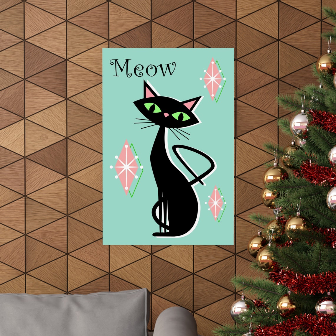 Funny Meow Cat Art Print | Space Age Atomic Kitten, Mid-century Modern ...