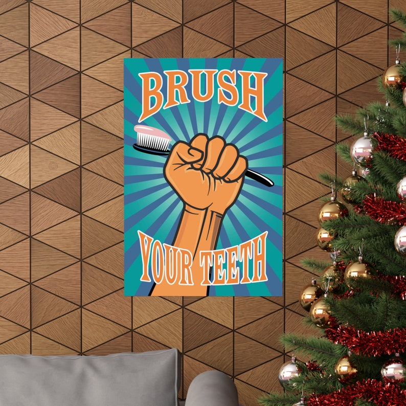 Brush Your Teeth Poster | Bathroom Decor, Kid's Wall Art, Brushing ...