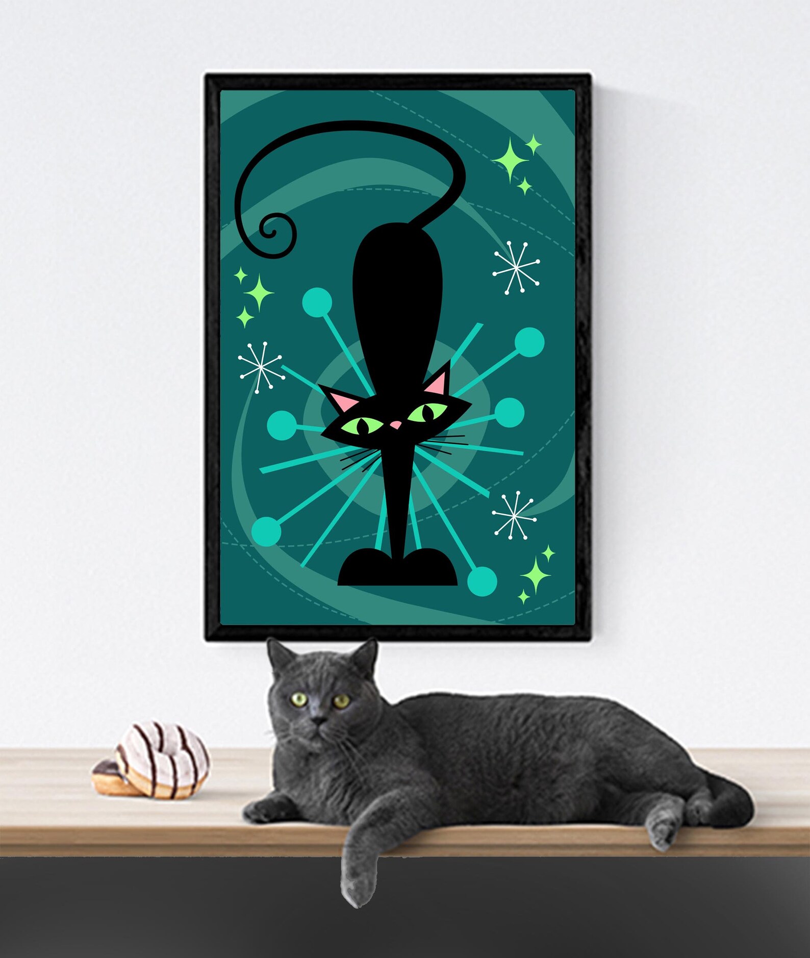 Cool Mid-century Modern Black Cat Print | Cat Lover Present, Retro Bar ...