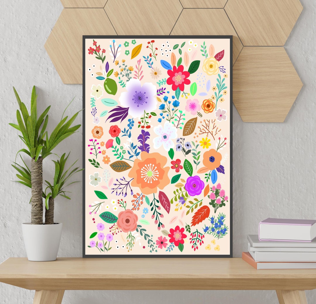 Colorful Country Wildflowers Art Print Cottagecore, Botanical Floral ...