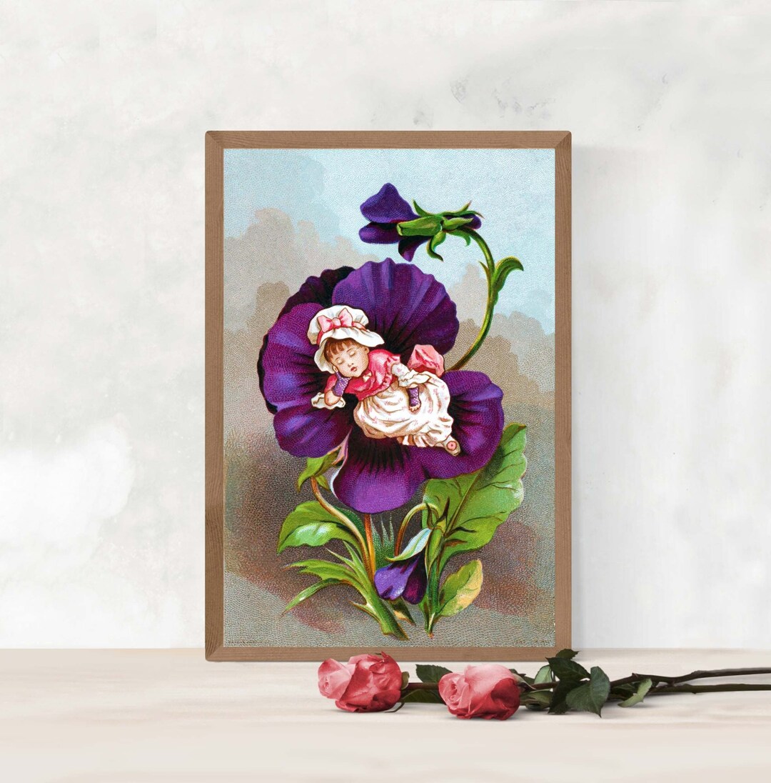 Vintage Sleeping Flower Child Poster | Flower Fairy Card, Faerie Sleep ...