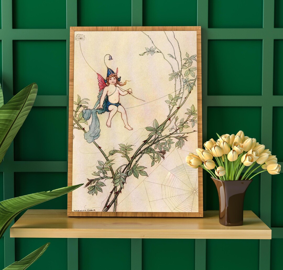 Fairy Puck on Spider Web Vintage Art Poster | Fairy Aesthetic Décor ...