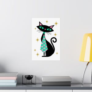 Cool Mid Century Modern Black Cat Print | Cat Lover Present, Retro Bar ...