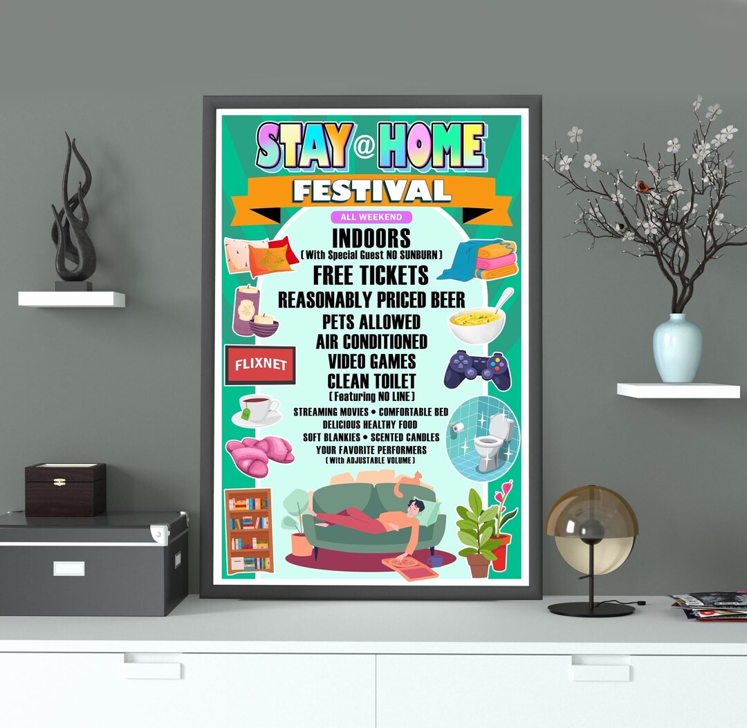 Funny "stay at HOME Festival" Poster | Parody Music Fest Sign, Quirky ...