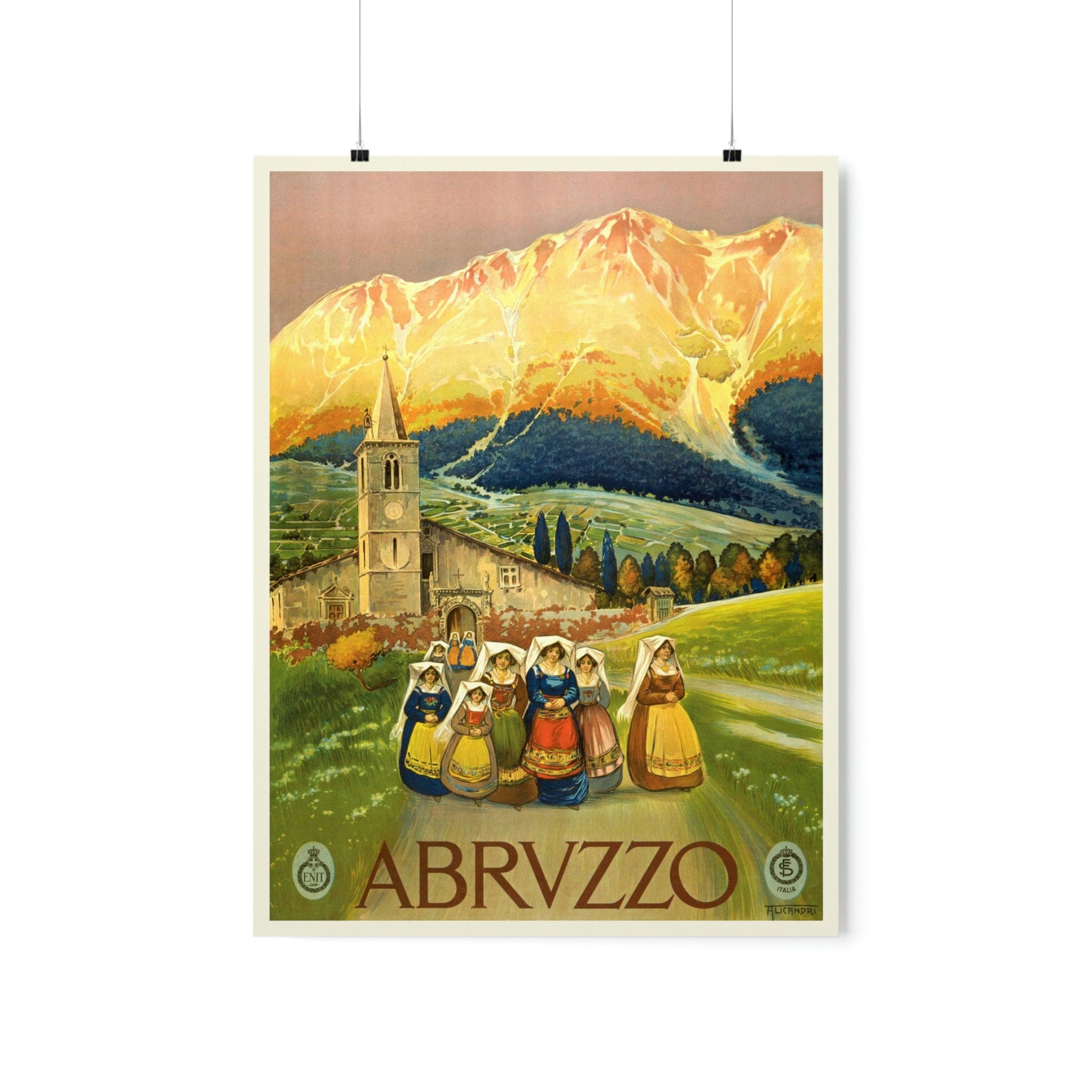 Abruzzo Vintage Italian Travel Poster | Abruzzo Italy, Mountain Town ...