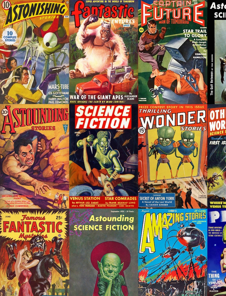 Science Fiction Pulp Magazine Covers Poster | Vintage Sci-fi Art, Retro ...