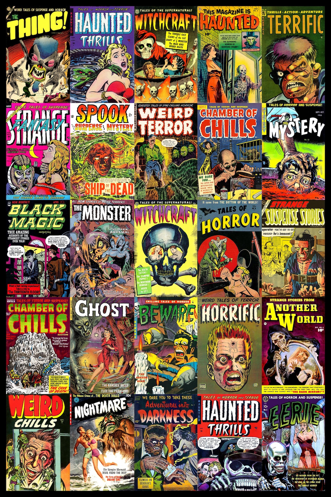 Horror Comic Book Covers Poster | 1950s Comics Covers, Horror Fan Gift ...