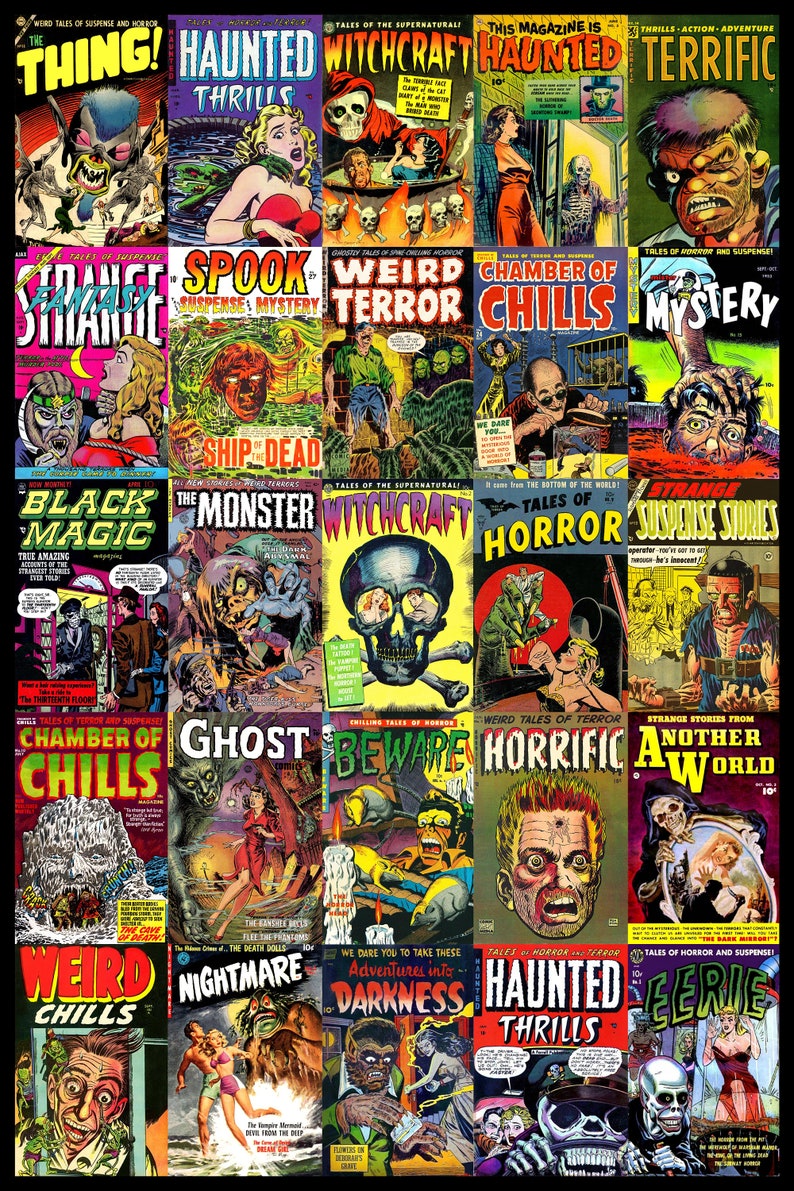 Horror Comic Book Covers Poster | 1950s Comics Covers, Horror Fan Gift ...