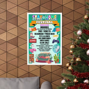 Funny "stay at HOME Festival" Poster | Parody Music Fest Sign, Quirky ...