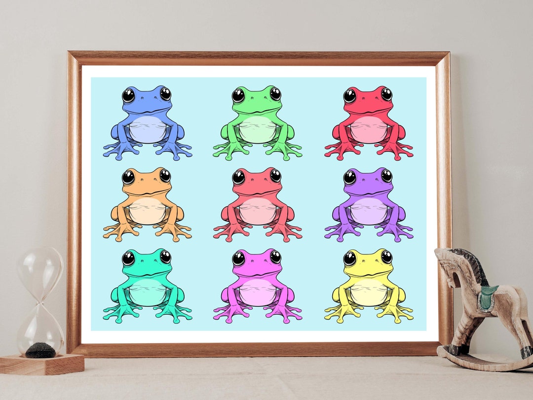 Bright Colorful Frogs Art Print, Cute Vibrant Wildlife Artwork, Frog ...