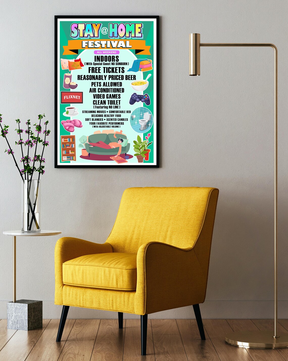 Funny "stay at HOME Festival" Poster | Parody Music Fest Sign, Quirky ...