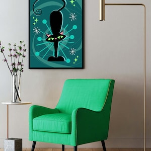 Cool Mid-century Modern Black Cat Print | Cat Lover Present, Retro Bar ...