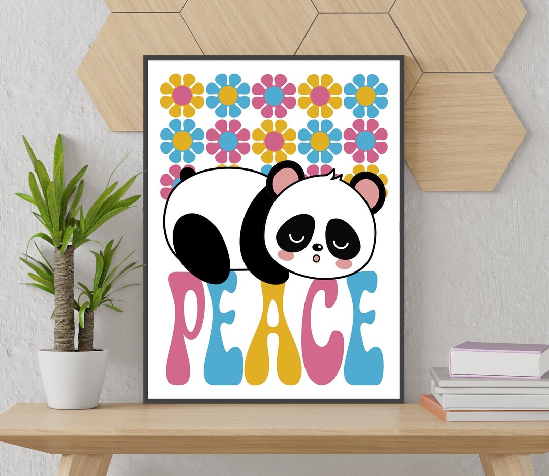 Peace Panda Pop Art Print | Hippie Decor, Flower Power, Cute Boho Decor ...