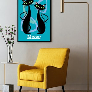 Cool Mid Century Modern Black Cat Print | Cat Lover Present, Retro Bar ...