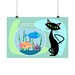 Cat With Fish | Atomic Cat Art, Mid-century Modern Print, Colorful Fish ...