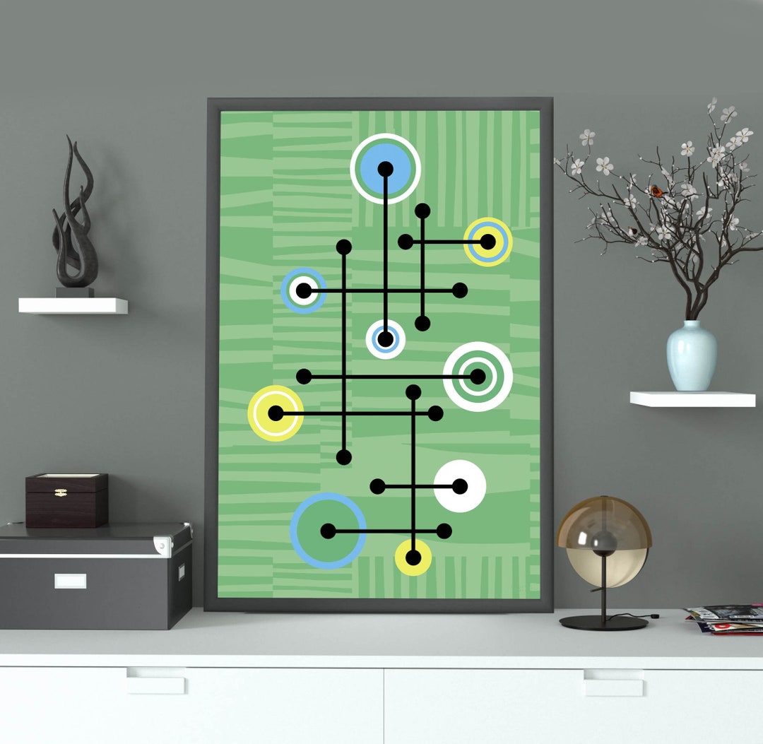 Modern Mid-century Art Print | Scandinavian Poster, Blue Green ...