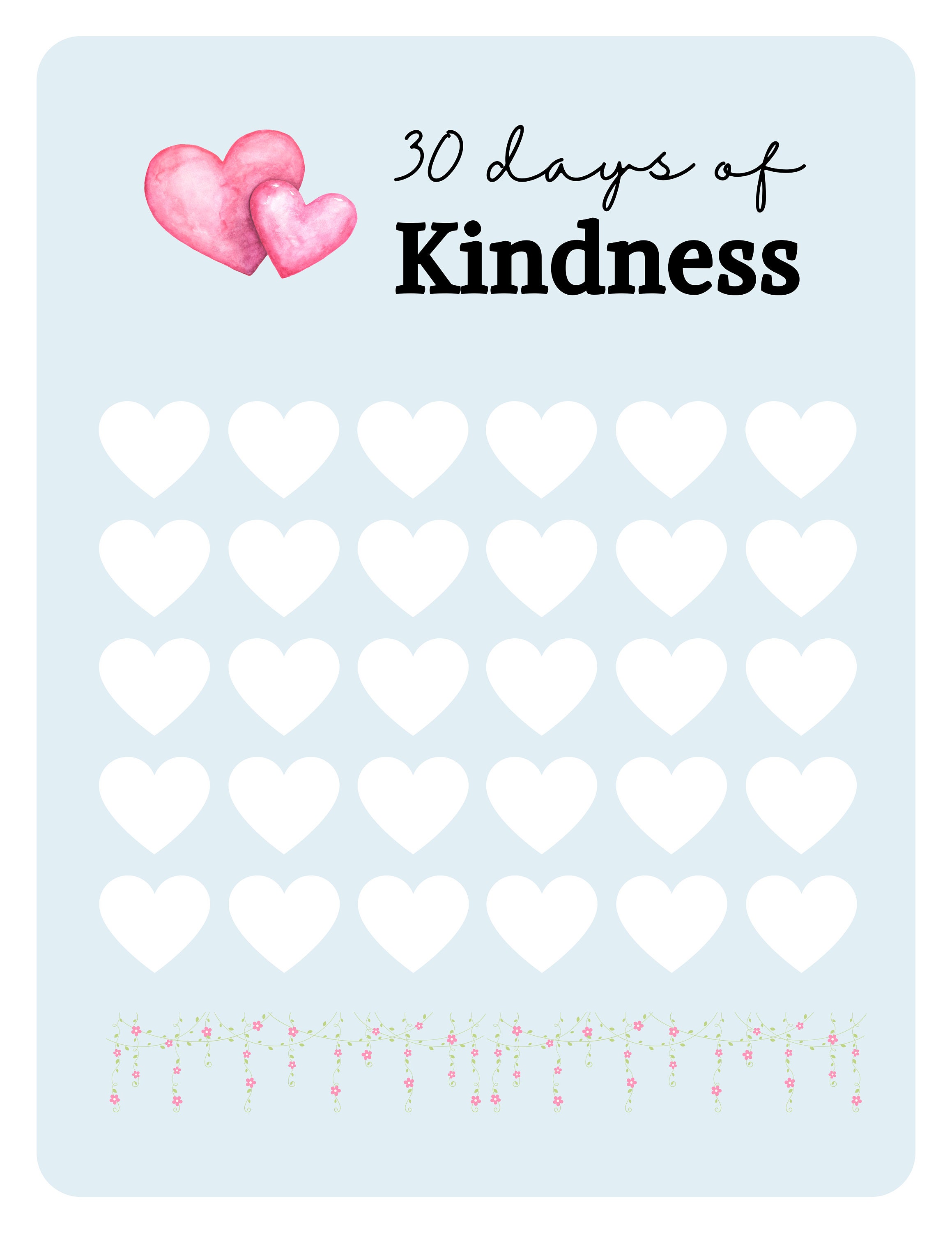 30 Days of Kindness Chart, Kindness Game, Improve Yourself Daily ...
