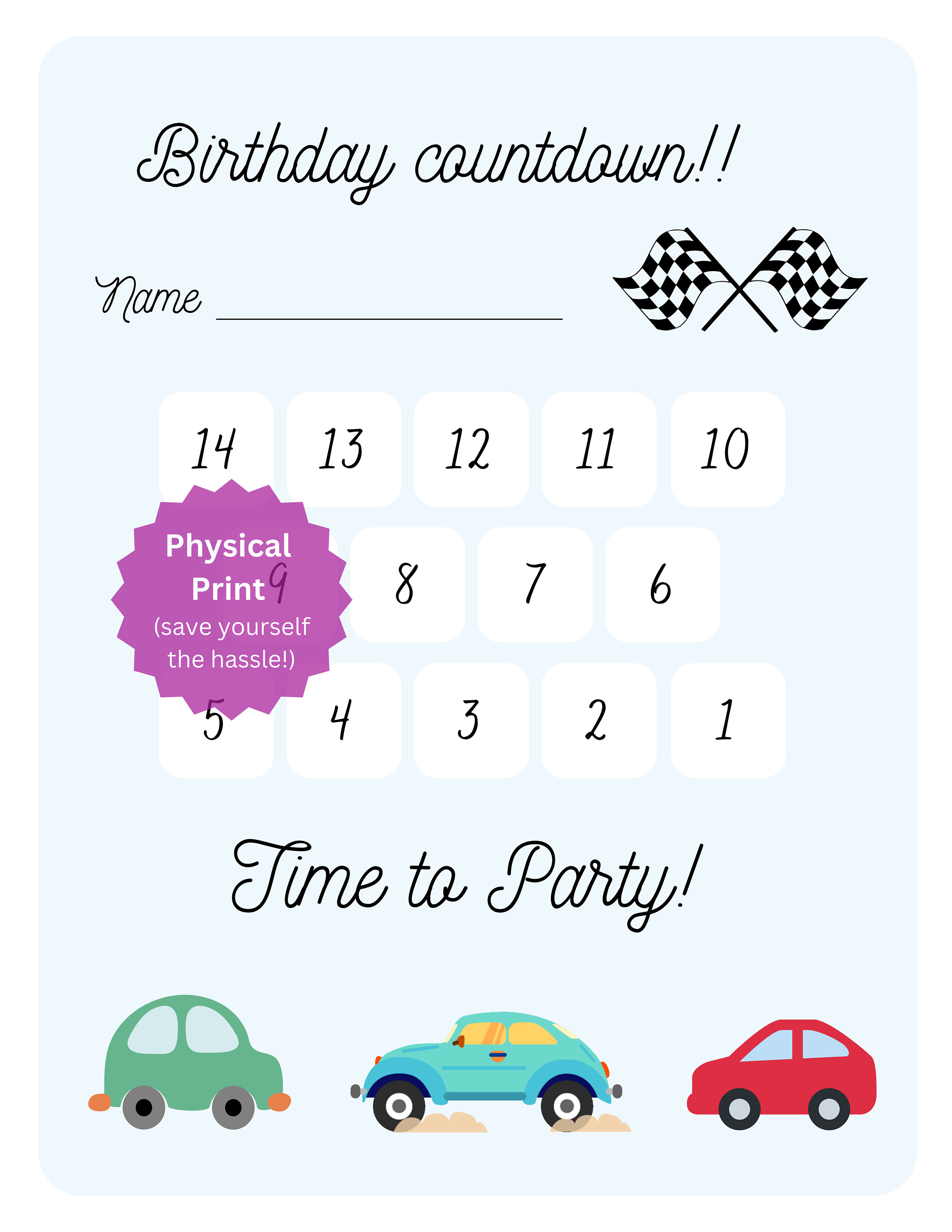 Blue Birthday Tracker Birthday Countdown Calendar for Kid Birthday ...