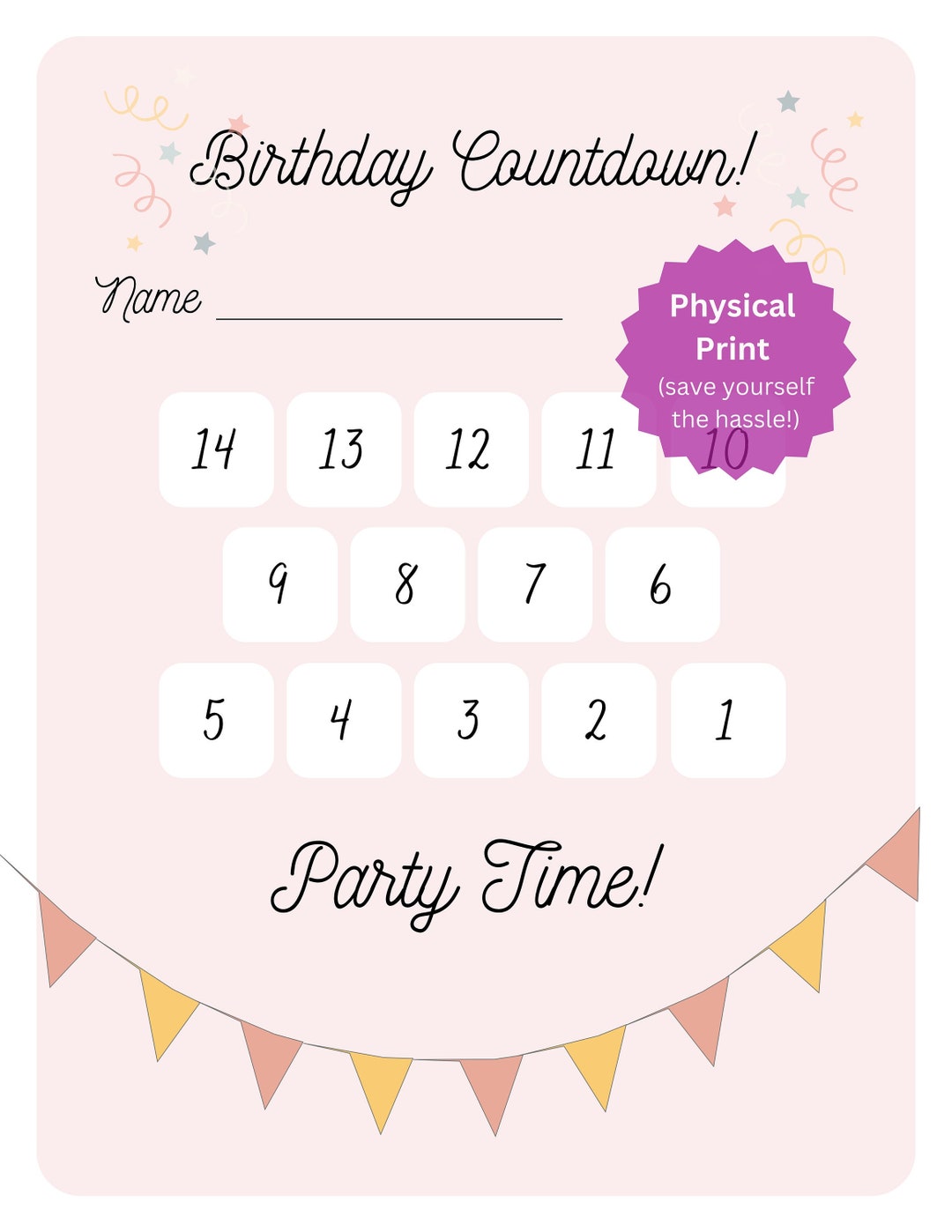 Pink Birthday Tracker Birthday Countdown Calendar for Kid Birthday ...