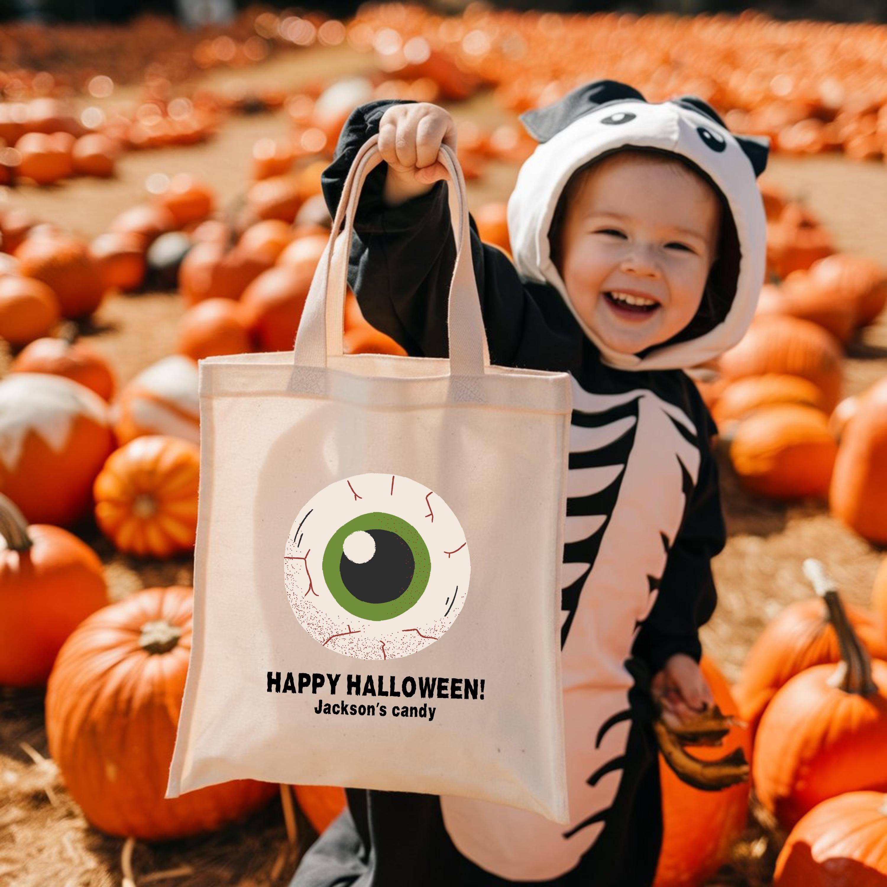 Eyeball Trick-or-treat Bag With Name, Monster Trick or Treat Bag ...
