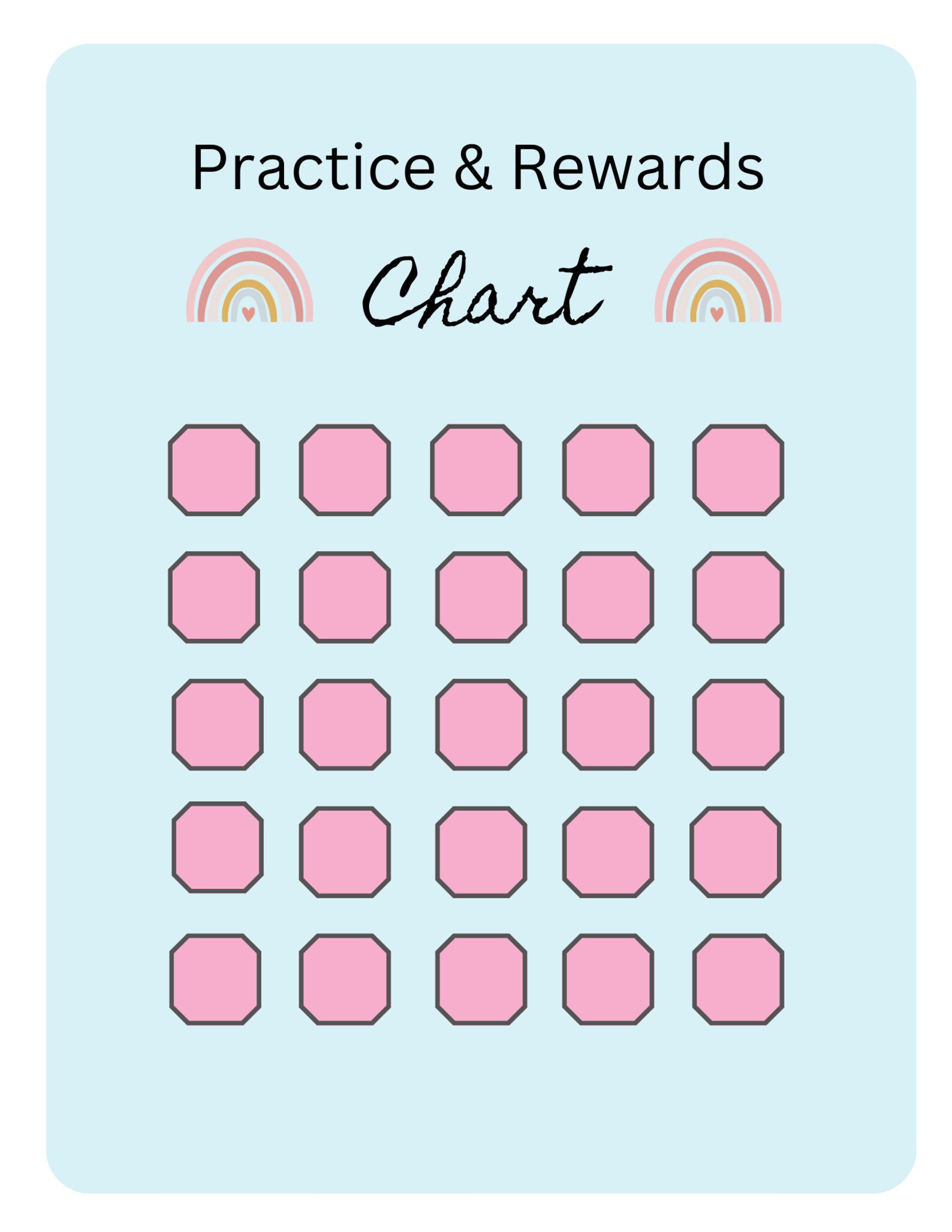 Practice and Rewards Chart for Kids, Practice Rewards Chart, Rainbow ...