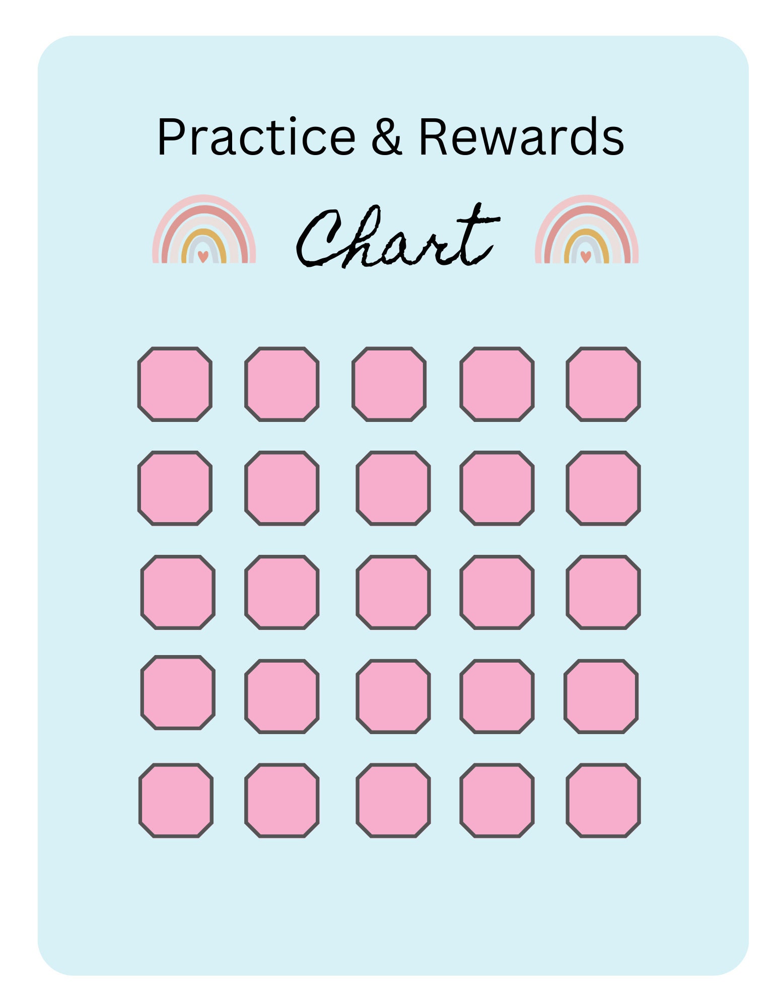 Practice and Rewards Chart for Kids, Practice Rewards Chart, Rainbow ...