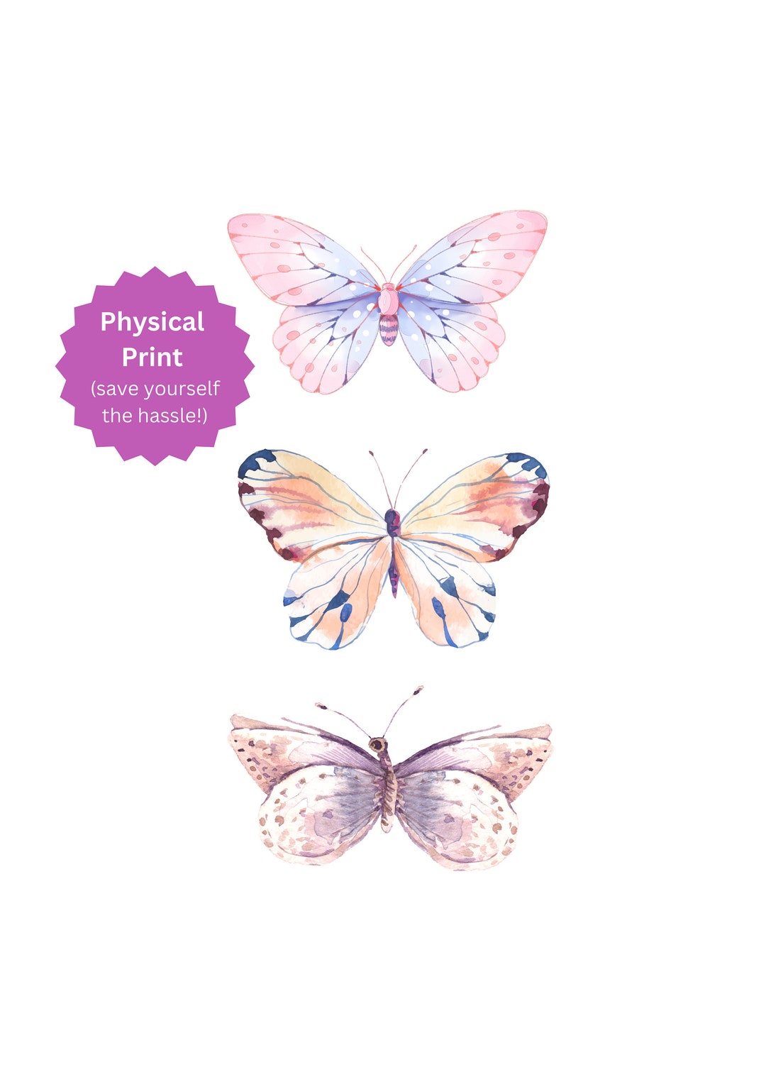 Light Pink Butterfly Print, Butterfly Wall Art, Butterfly Art Print ...