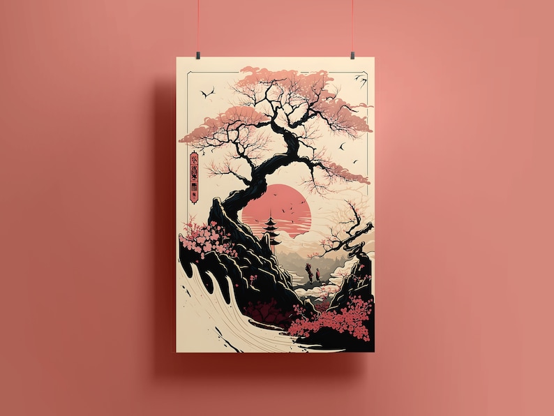 Sakura Tree Wall Art, Pink Blossom Printable Wall Art, Flower Poster ...