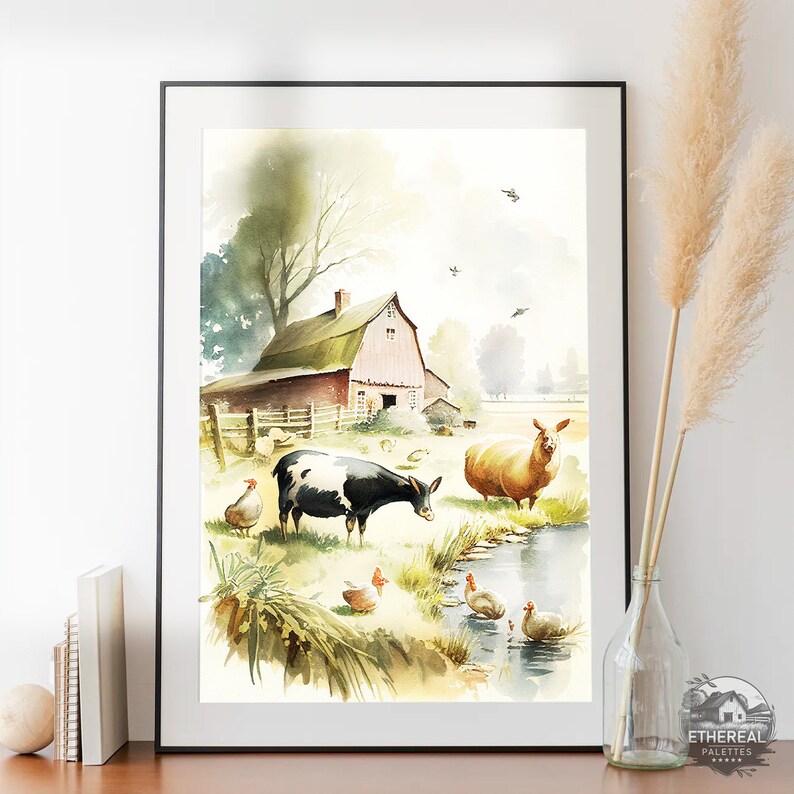 Vintage Animal Farm Landscape Printable Art Download Printable Wall ...