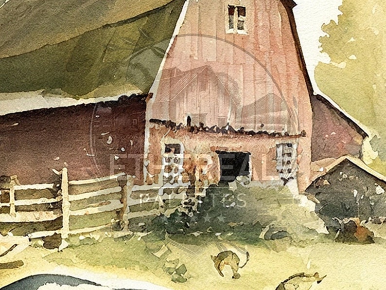 Vintage Animal Farm Landscape Printable Art Download Printable Wall Decor Printable Wall Art Art ...