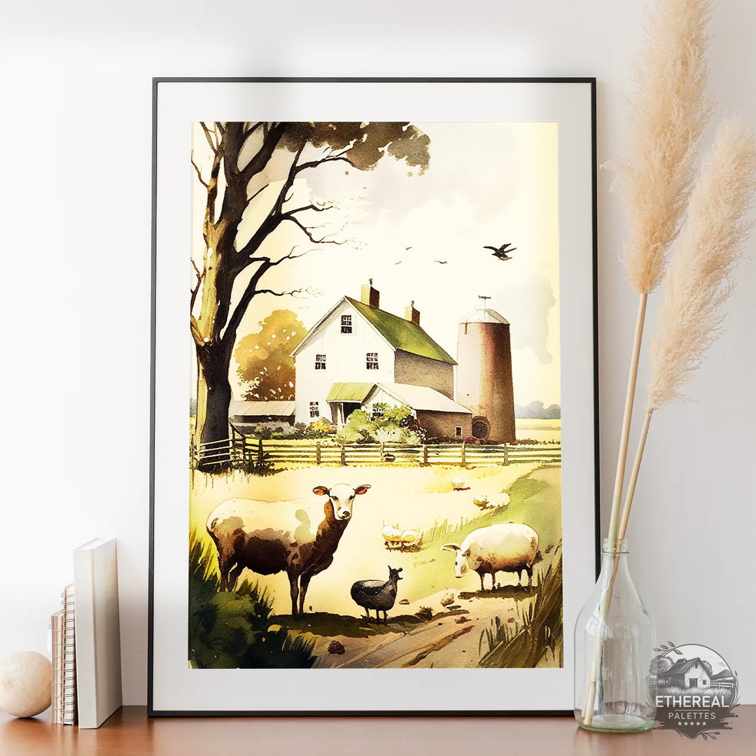 Vintage Animal Farm Landscape Printable Art Download Printable Wall ...