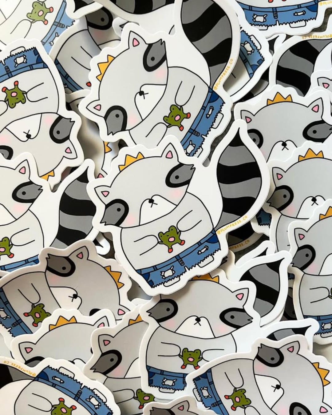 Funny Raccoon Sticker | Waterproof Vinyl Decal for Water Bottles, Phone ...