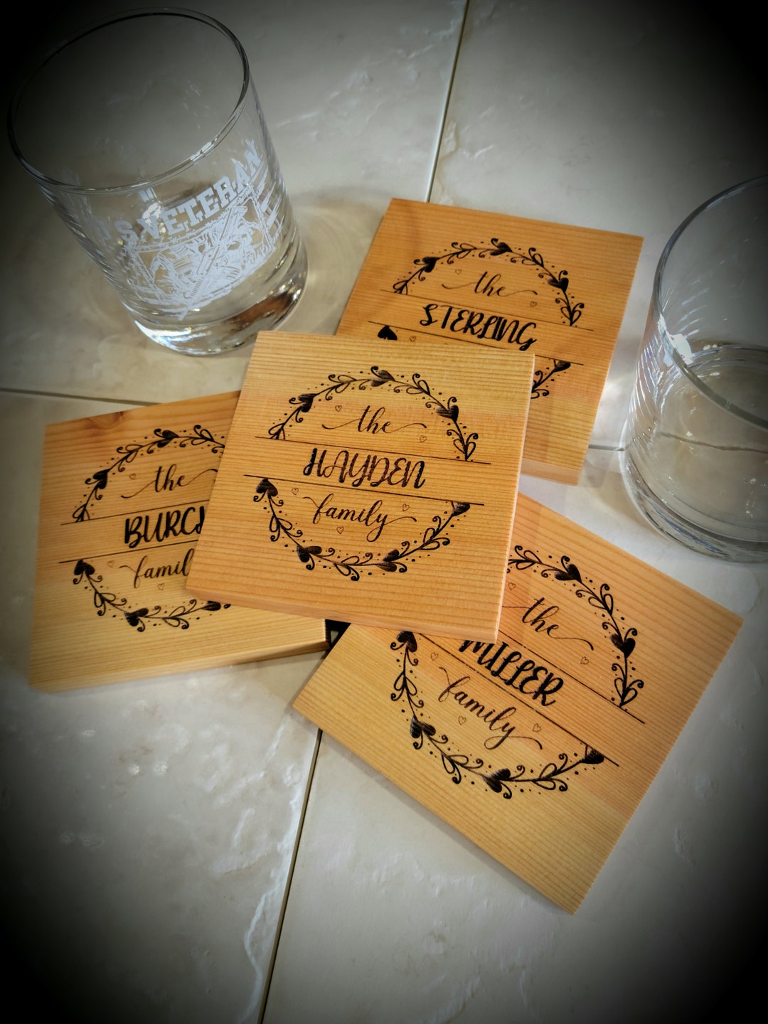Personalized Wooden Coaster Set, Custom Wood Coasters, Cedar Coasters ...