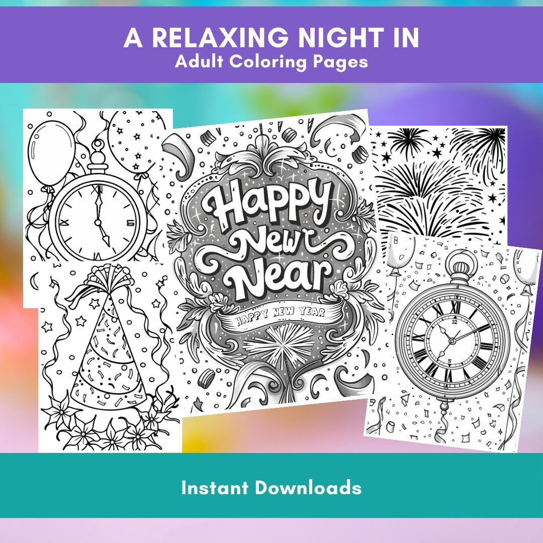 Coloring Pages New Years Christmas Instant Download Festive Coloring ...
