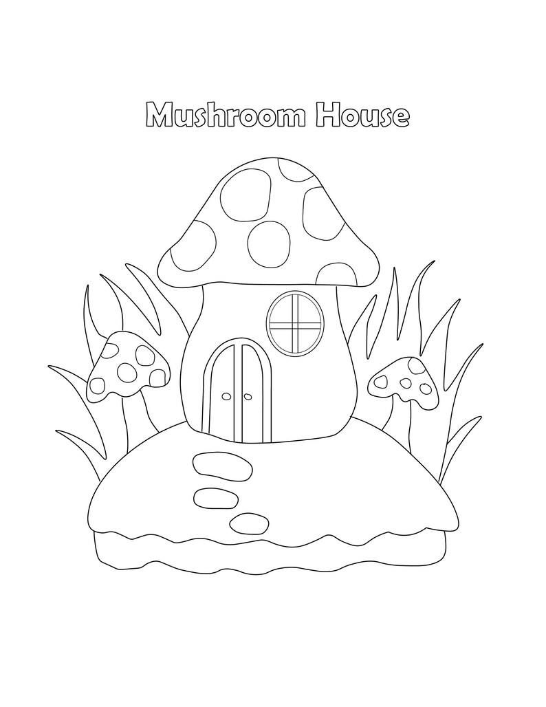 Mushroom House Coloring Pages - Etsy