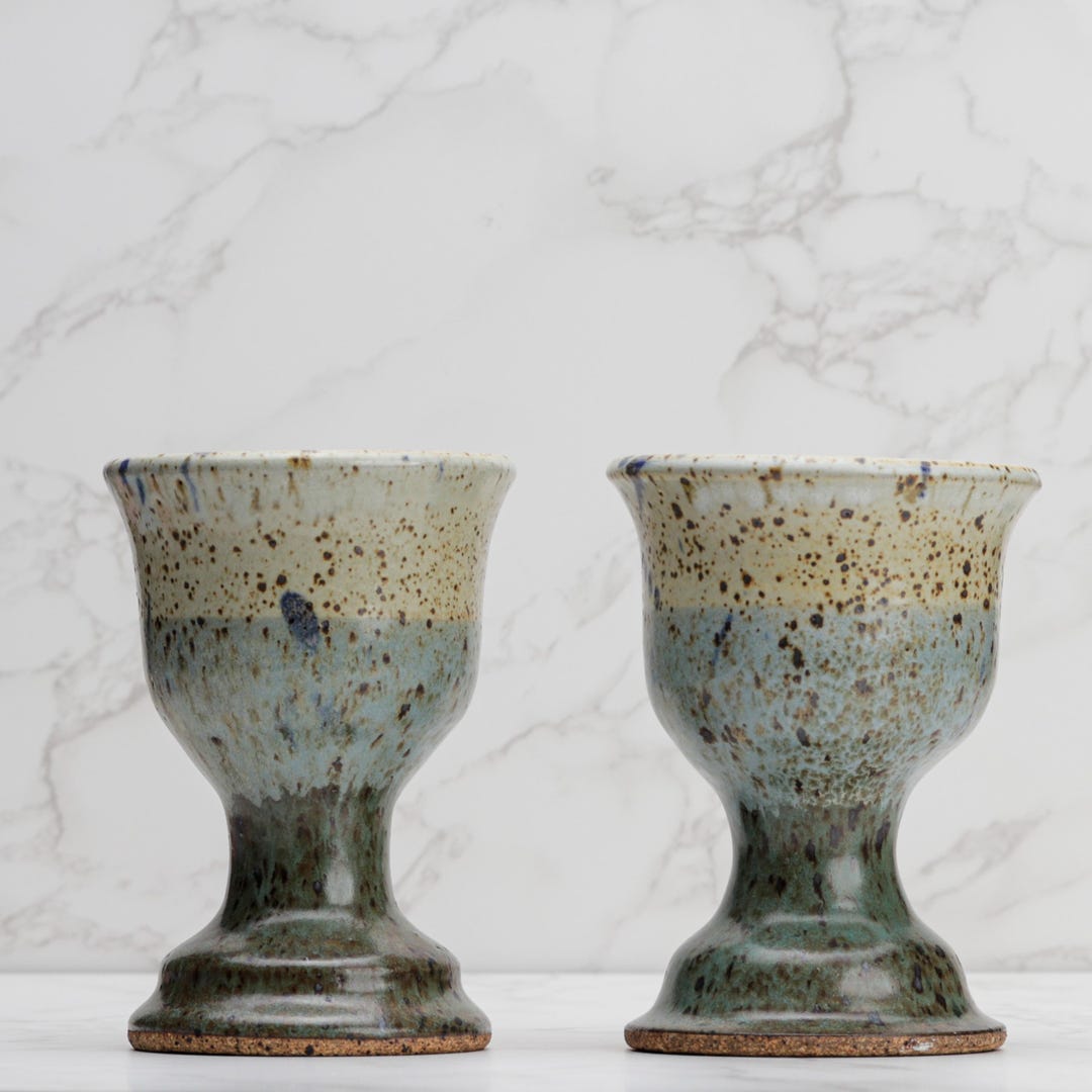 Rustic Handmade Ceramic Goblets, Speckled Stoneware Chalices, Artist ...