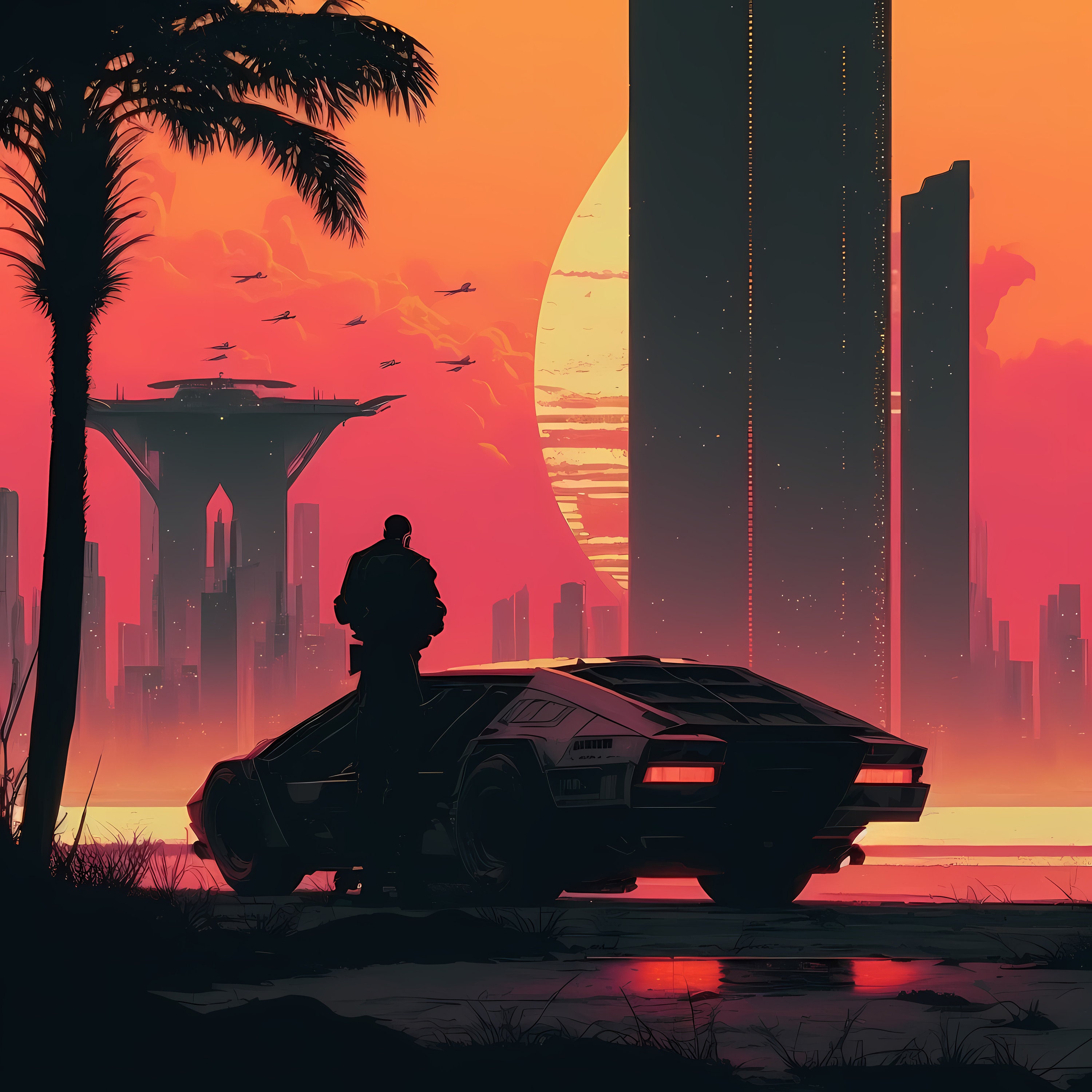 Digital Printable Retro Synthwave Outrun Miami Illustration Synthwave ...