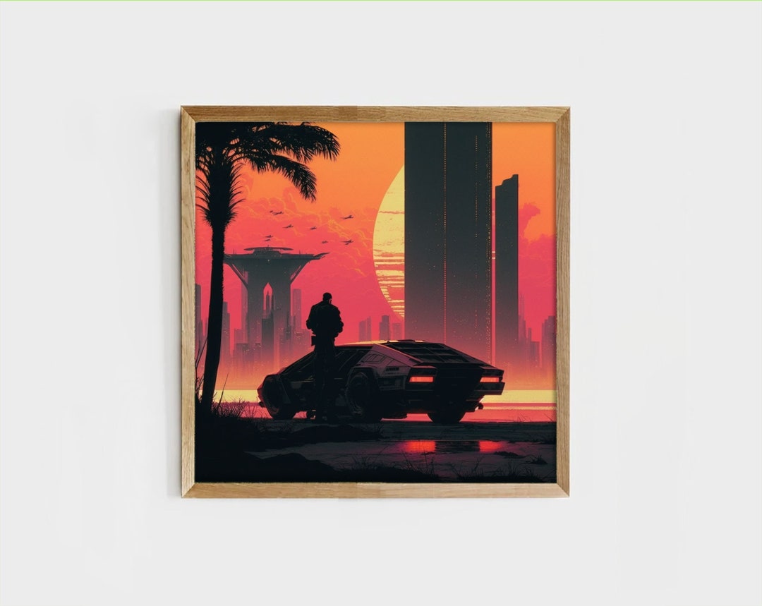 Digital Printable Retro Synthwave Outrun Miami Illustration | Synthwave ...