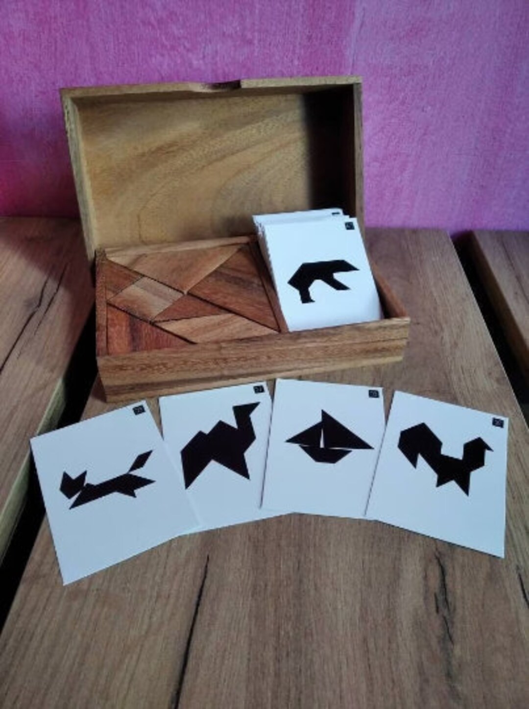 Double Tangram in a Wooden Case Educational Puzzle for All - Etsy