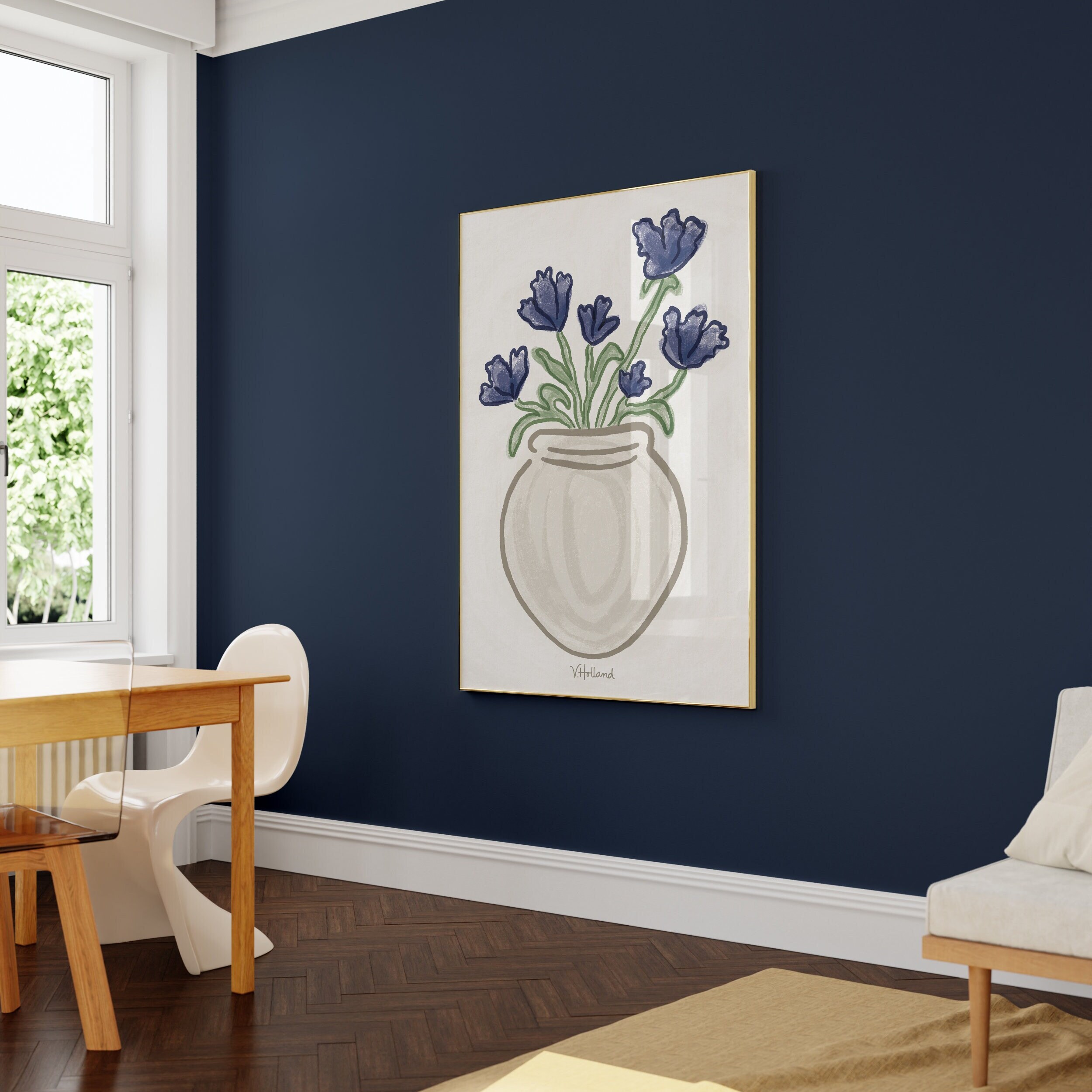 Blue Flower Art Print Digital Download Large Printable Wall - Etsy