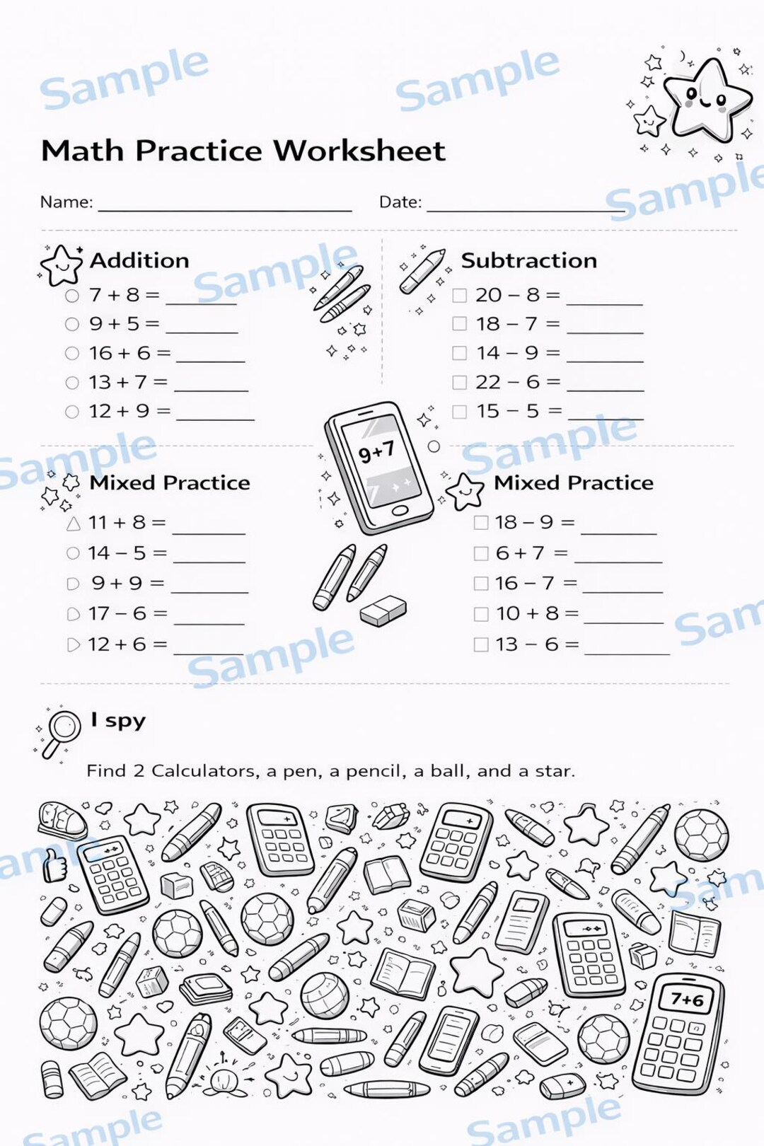 10x Math Practice Worksheets for Kids Ages 6–8 | Addition & Subtraction ...