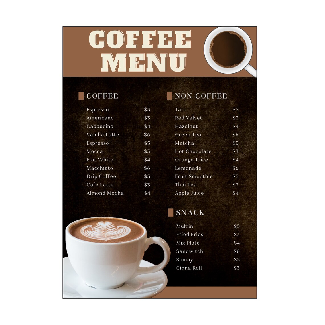 Coffee Bar Menu Template in Canva, Editable A4 Size Café Price List ...