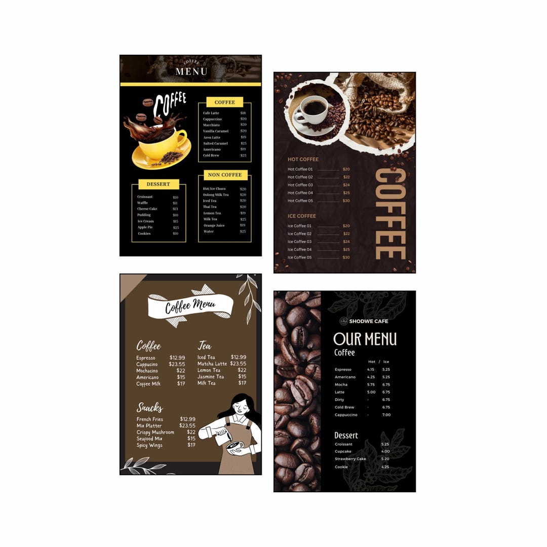 24 Editable Coffee Menu Templates – Canva Cafe Price List, Customizable ...