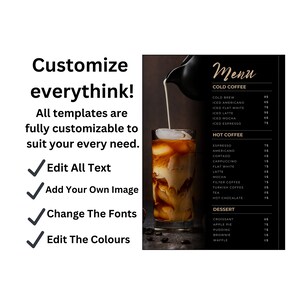 A4 Size Coffee Menu Template for Canva, Editable Café Price List Design ...