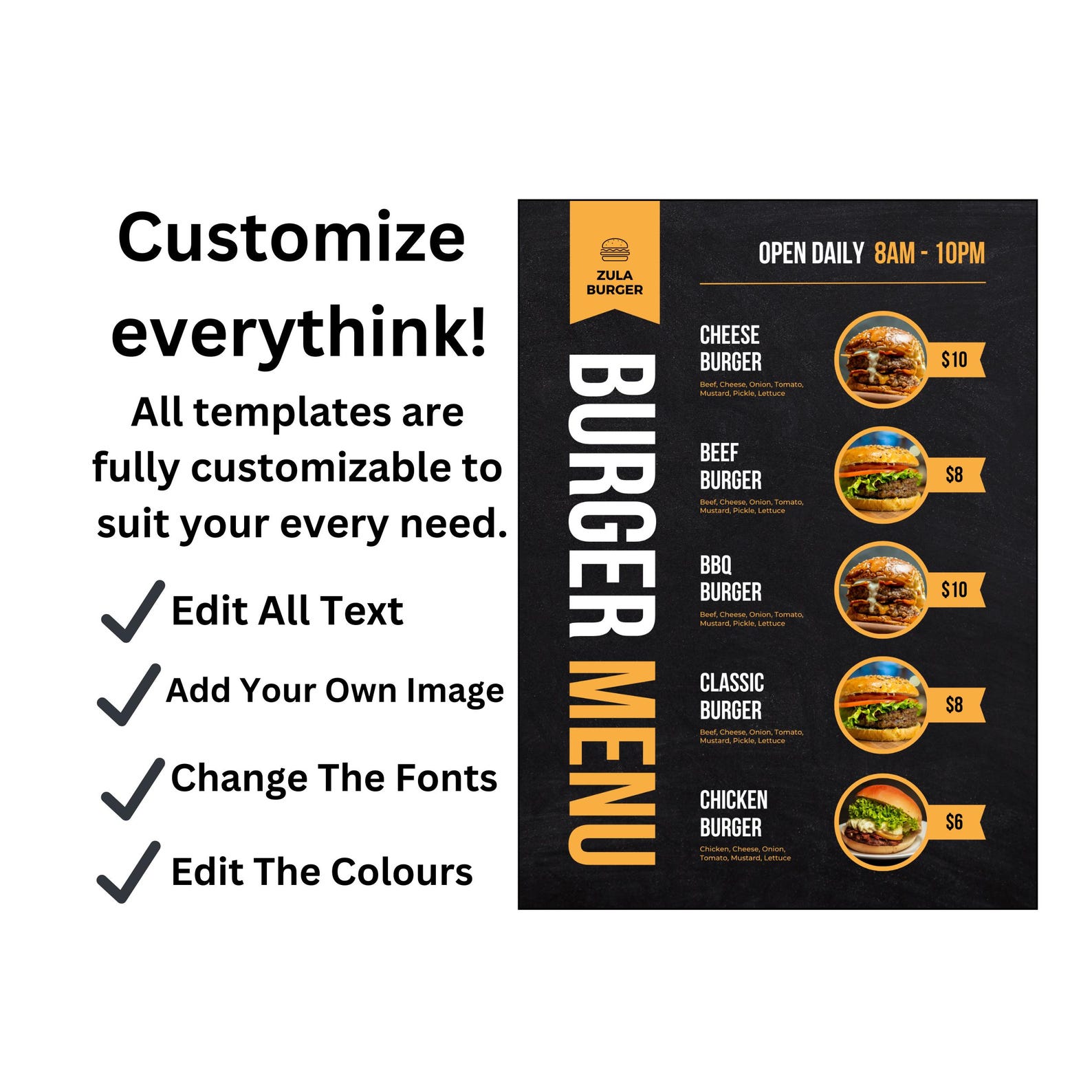 Burger Menu Template, Customizable Burger Menu Template, Burger Menu ...