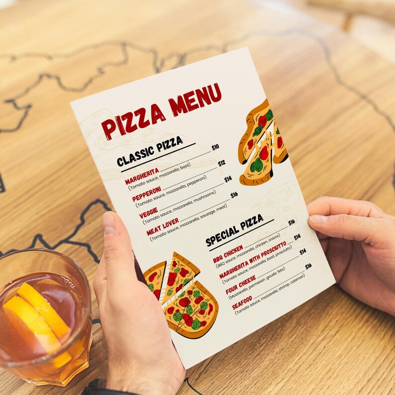 Pizza Menu Template for Canva | Custom A4 Editable Restaurant Menu ...