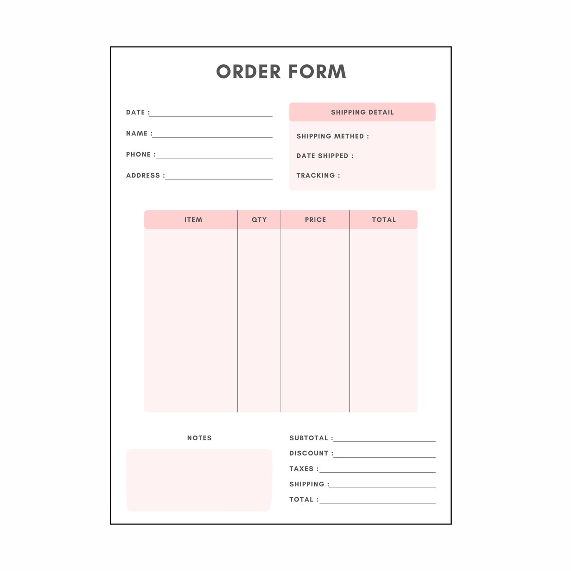 Set of 4 Order Forms, , A4 Size Order Form Instant Download ...