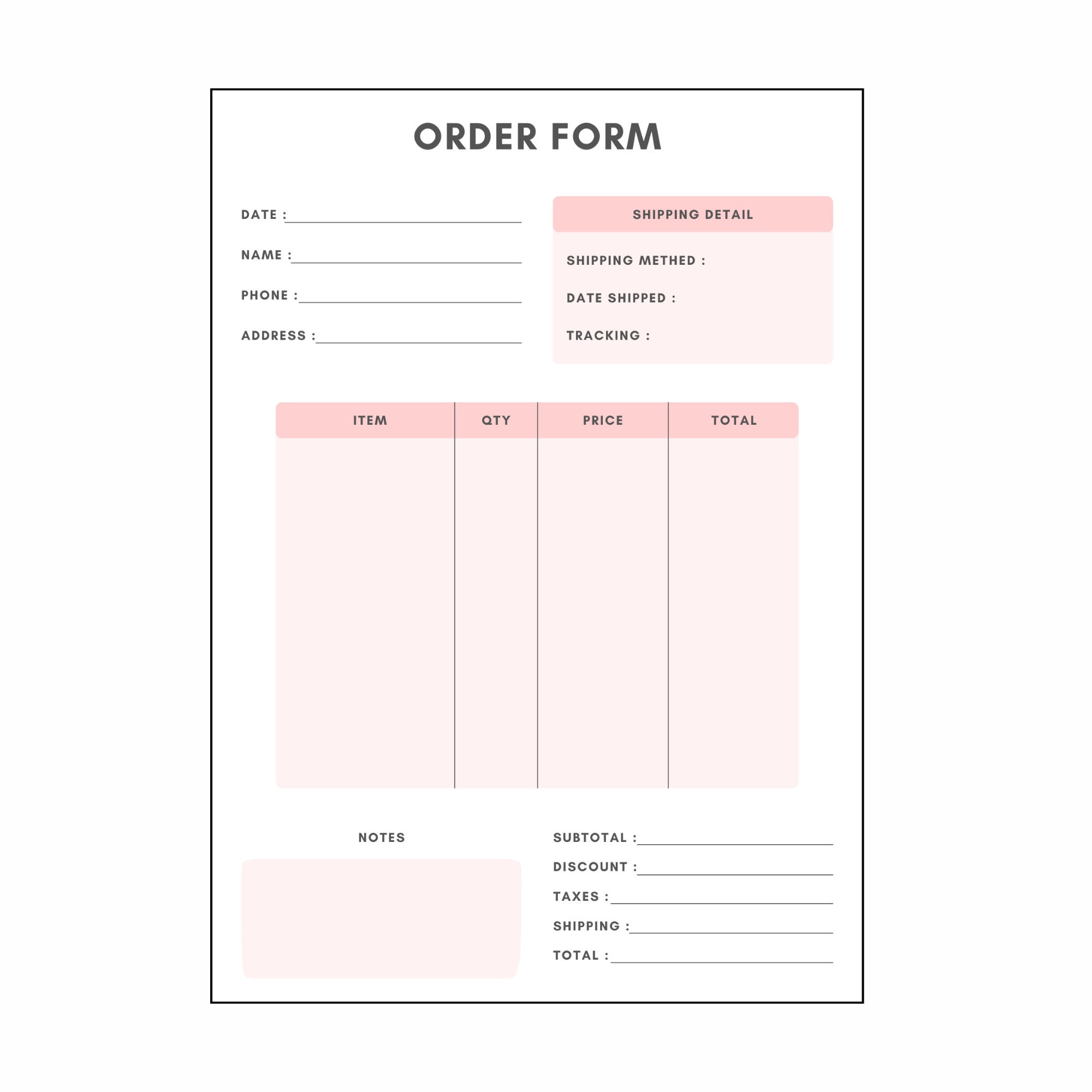 Set of 4 Order Forms, , A4 Size Order Form Instant Download ...