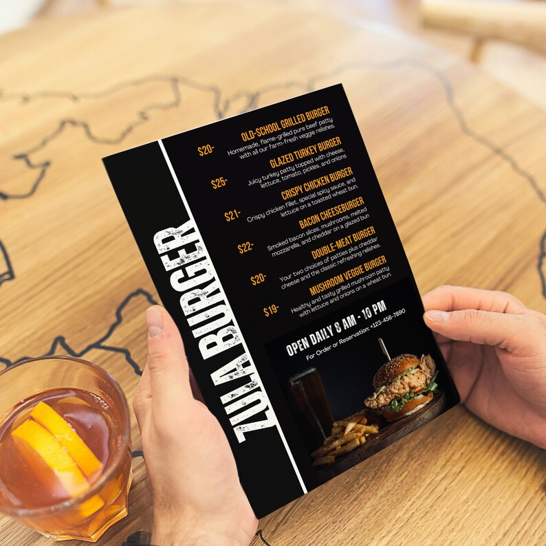 A4 Size Canva Burger Menu Template, Customizable Fast Food Menu for ...
